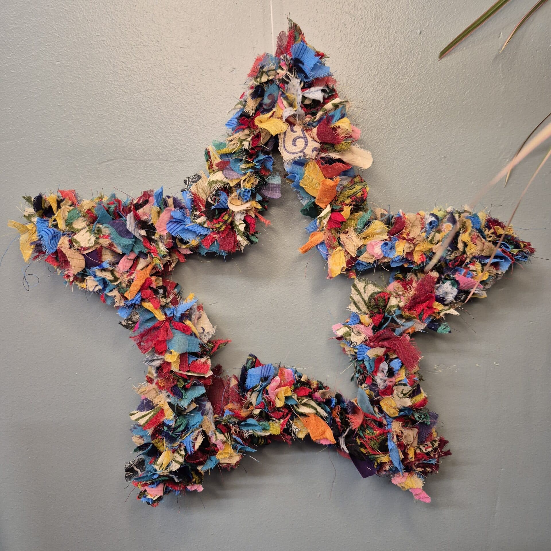 Recycled Multi-Coloured Material Star Wreath - Just Dandy
